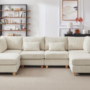 FREEHOMAE Sectional Sofa Couch,Modular Sectional Sofa,Sectional Couches for Living Room,Cloud Couch,L Shaped Couch with Removable Ottomans.（4Seat+2 Ottoman-White）