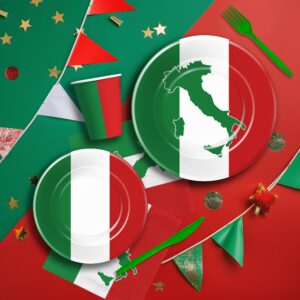 Suhelkit Italian Party Decorations Tableware - Disposable Italy Flag Party Supplies, Paper Plate, Napkin, Cup, Cutlery, Italian Flag Party Decorations Dinnerware For Birthday Baby Shower | 24 Guests