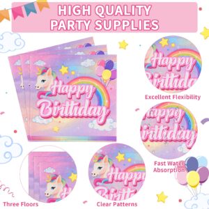 96 Pcs Unicorn 4th Birthday Party Decorations 350 GSM Disposable Rainbow Unicorn Plates and Napkins Tableware Set for Girls Unicorn Themed 4th Birthday Party Baby Shower Supplies Decorations Serves 24