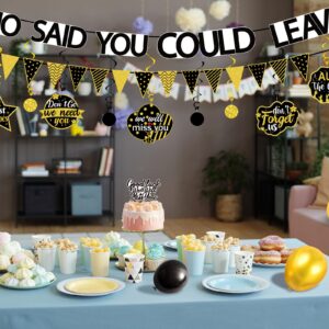 Black and Gold Goodbye Party Decorations - Farewell Decor Balloons + "Who Said You Could Leave" Banner + Hanging Swirls + Cupcake Topper Going Away Supplies