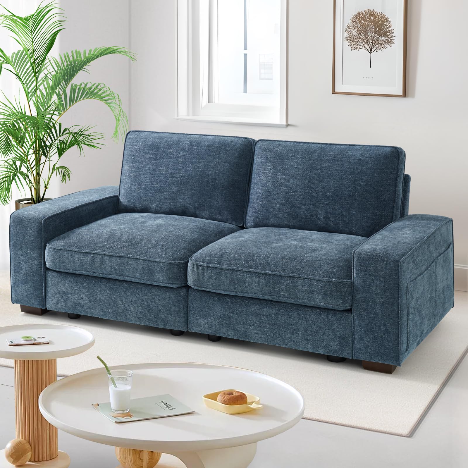 PARKOL 71" Modern Loveseat Sofa, 2 Seater Couch with Removeable and Washable Cushion Cover, Chenille Love Seat for Living Room, Apartment and Small Space, Easy Assembly (Blue)