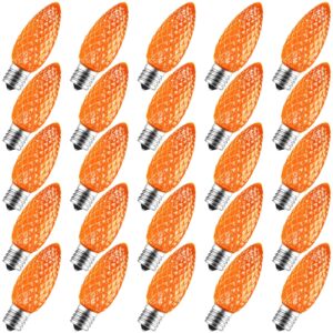 25 pack c9 led replacement halloween light bulb, orange c9 shatterproof led bulb for halloween string light, e17 intermediate base, commercial grade dimmable bulbs