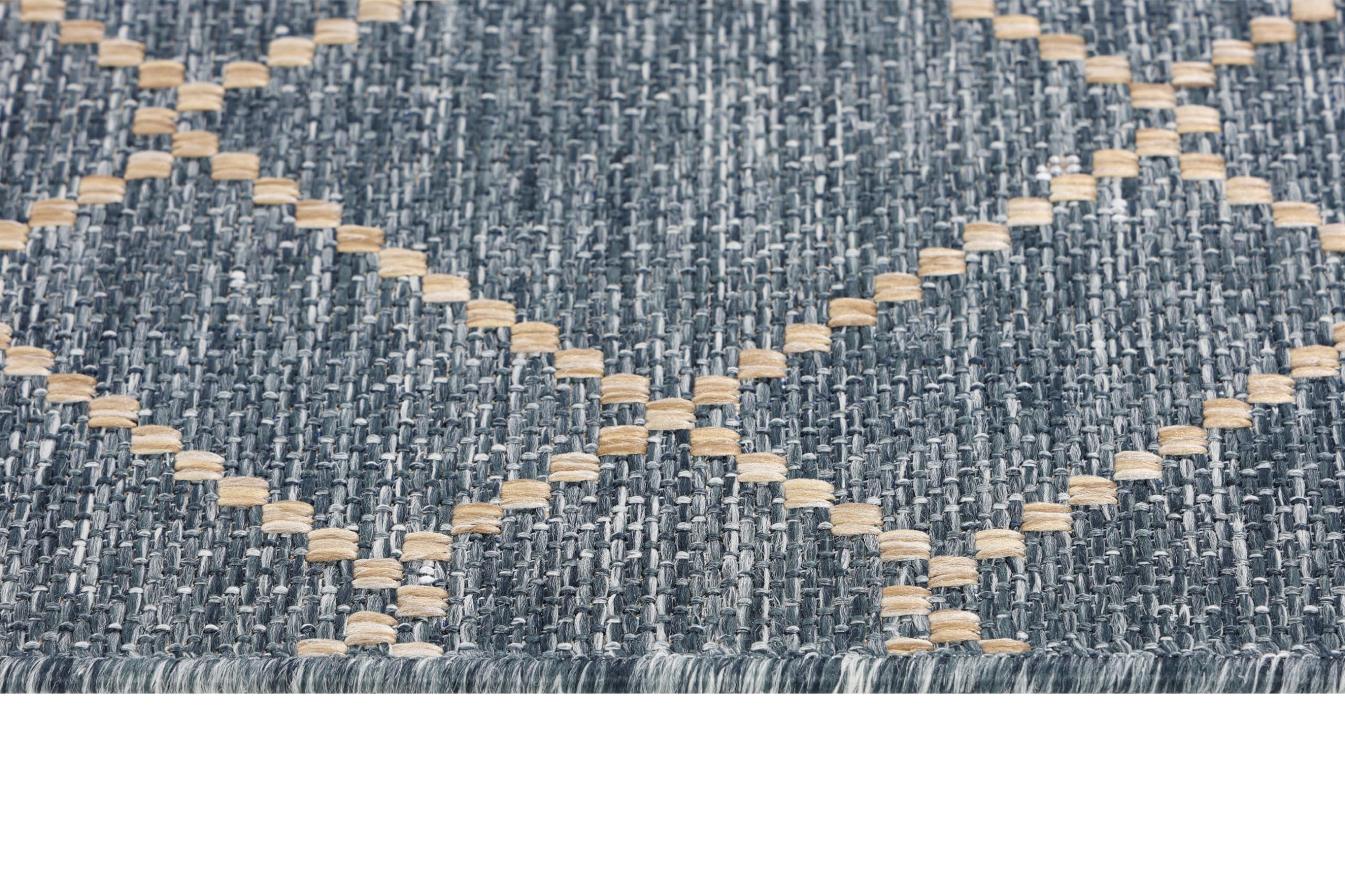 TAPISO Melissa Area Rug 4x6 ft - Indoor Outdoor, Geometric Stripes, Non-Shedding, Easy-Cleaning, Durable Carpet for Patio, Terrace, Living Room, Bedroom, Kitchen, Blue Beige (120x180 cm)