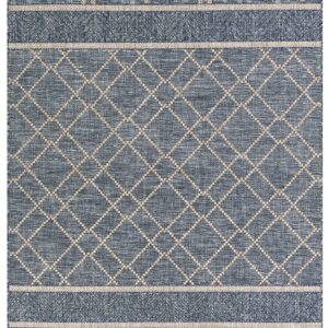 TAPISO Melissa Area Rug 4x6 ft - Indoor Outdoor, Geometric Stripes, Non-Shedding, Easy-Cleaning, Durable Carpet for Patio, Terrace, Living Room, Bedroom, Kitchen, Blue Beige (120x180 cm)