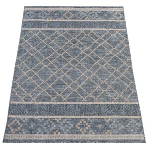 TAPISO Melissa Area Rug 4x6 ft - Indoor Outdoor, Geometric Stripes, Non-Shedding, Easy-Cleaning, Durable Carpet for Patio, Terrace, Living Room, Bedroom, Kitchen, Blue Beige (120x180 cm)