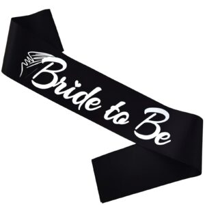 hubeisiyu bride to be sash, funny bachelor sashes for future bride engagement gift idea wedding party decorations bachelorette party supplies, black + silver(bride to be)