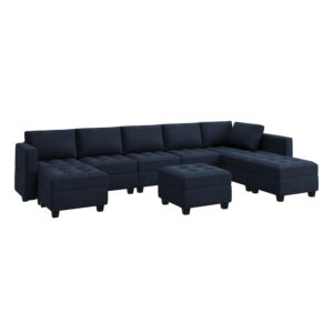 HONBAY U Shaped Modular Sectional Couch with Storage Velvet Sectional Couches for Living Room Blue