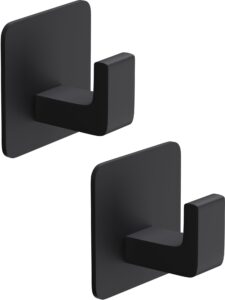 gwaazxgz square self adhesive towel hooks - matte black bathroom hooks for hanging towel, coats, modern and stylish hooks for bathrooms and kitchen, 2 pack