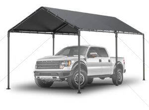 outdoor carport 10x20ft heavy duty car tent, portable garage canopy storage shed, car shelter, all-season tarp tent for car, party (gy)