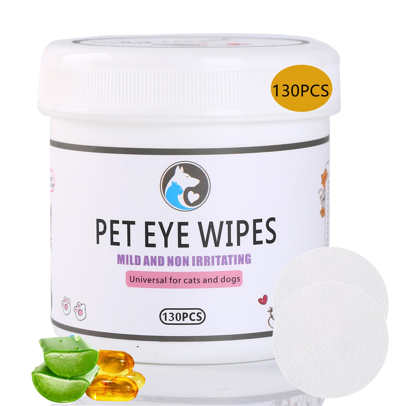 Goufgui Dog Eye Wipes130Count,Natural Plant Ingredients,Effectively Removes Eye Dirt,Eye Secretions,Mucus Secretions,Improve Tear Stains,Suitable for Daily Cleaning and Care of Cats and Dogs Eye Wipes