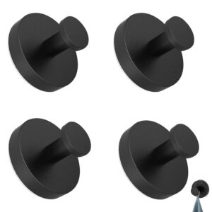 marojeif suction cup hooks for shower, reusable towel hooks for bathroom,matte black shower hooks for loofah, no-drill hooks,bathroom hooks mounting on glass shower doors, tile, mirrors (black*4pack)