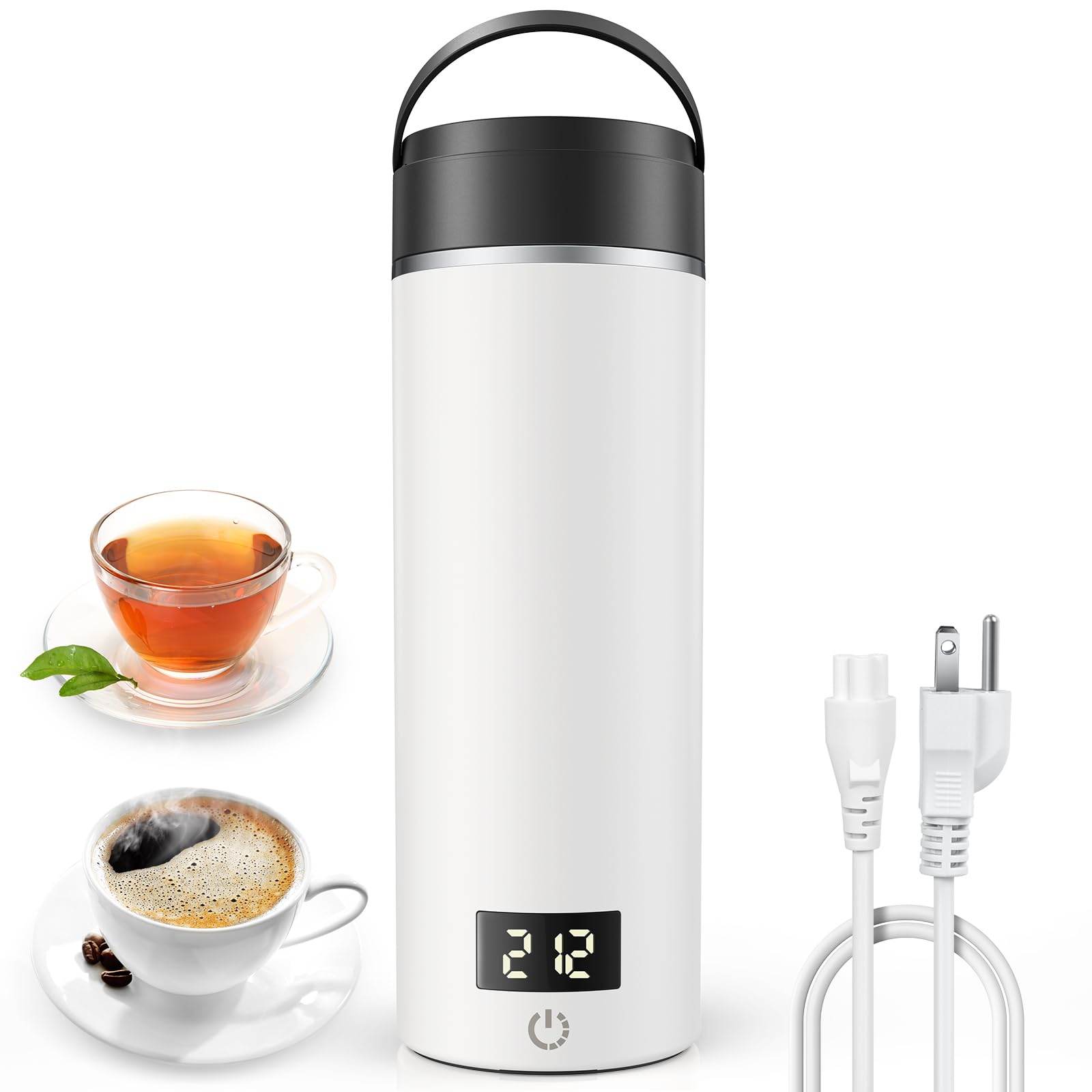 AIRMSEN Travel Electric Kettle with 6 Temperature Control, 4 Keep-Warm Modes - 500ml Portable Water Boiler Built-in 316 Stainless Steel - Mini Hot Water Kettle for Tea, Milk, Coffee - White