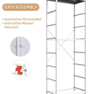 Tall Fabric Dresser for Bedroom, Vertical Storage Organizer Tower with 7 Drawers, Chest of Drawers with Bins, Steel Frame, Wood Top for Bedroom, Closet, Entryway White