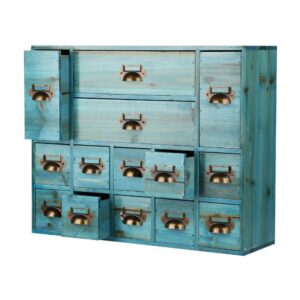 goooodgift apothecary drawers card catalog cabinet with 14 drawers wooden card catalog wooden storage box for desktop organizer (blue)