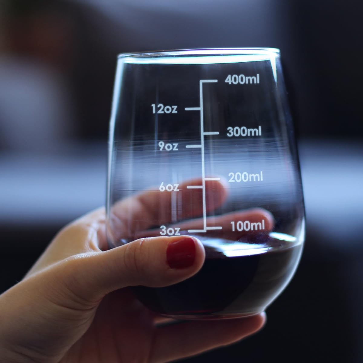 Wine Measuring Cup - Stemless Wine Glass - Engraved Measurement Lines for Portion Control - Ounces and Metric - Large 17 Ounce