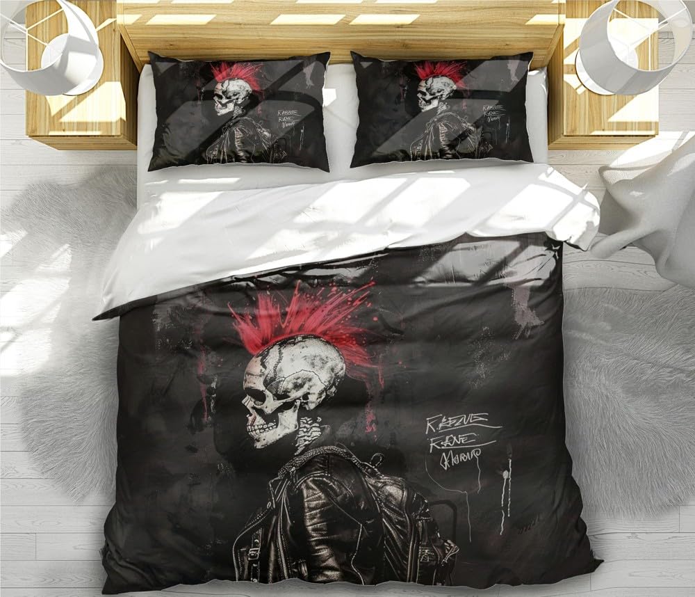 Aimery Punk Rock Duvet Cover Set - Soft and Breathable, Microfiber Comforter for All Seasons with Bold Punk Rock Designs (King (104"x90"),04)