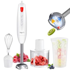 immersion blender handheld blender 4 in 1, 16000rpm speed, 400w turbo motor & ergonomic grip hand blender set, splash-proof stainless steel blades, for soup,baby food,smoothies,sauce,aquox (white)