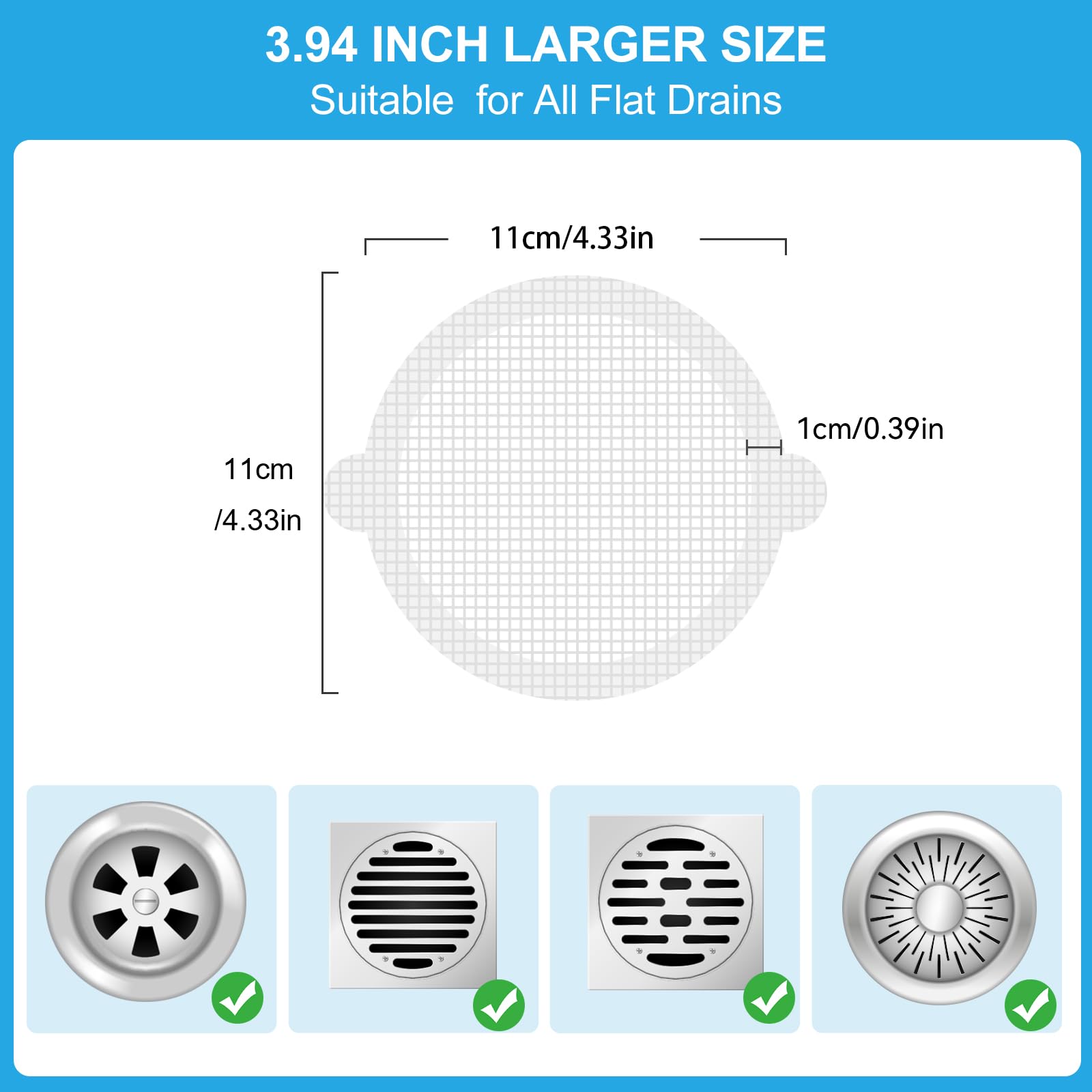 Qoosea 30 Pack Disposable Shower Drain Hair Catcher Shower Drain Cover Hair Catcher Mesh Stickers for Bathroom Washbasin Bathtub Kitchen Sink for Human and Pet Hair(Round-30pcs)