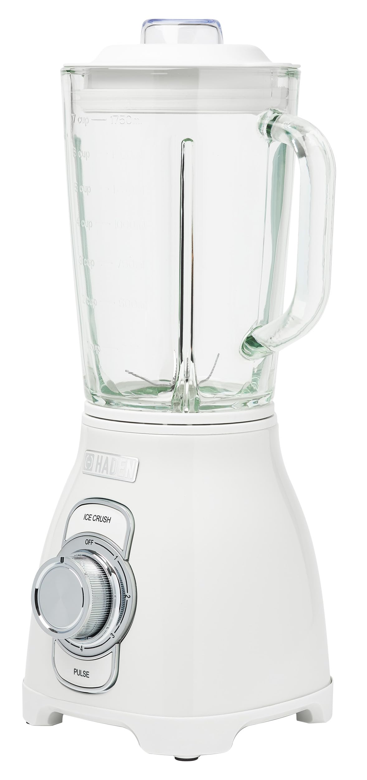 Haden Power Blender, 1.75 Liter Glass Jug, High Power 700W Motor, 5 Speed Settings, Pulse and Ice Crush Buttons, Stainless Steel, Ivory/Chrome