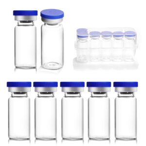 otwooi 10ml sealed empty vials for injection, transparent glass vials self-healing injection port, liquid sample storage vial with caps(10pcs)