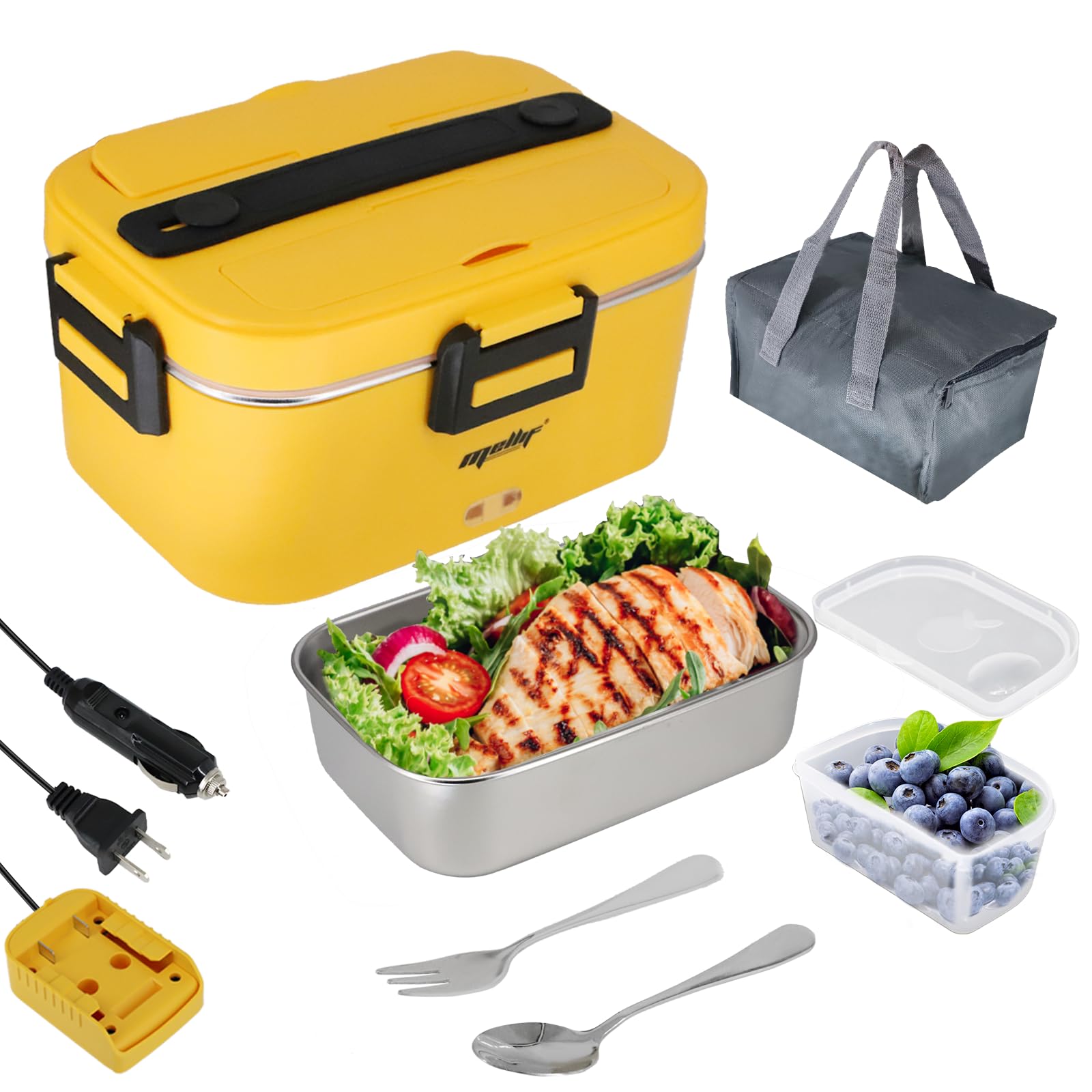 Electric Lunch Box, Compatible with Dewalt 20V Max Battery (NOT Included) 75W 62OZ(1.8L) Food Heater 110V/12V/24V for Home/Truck/Jobsite, Leak-proof Portable Heated Lunch Kit