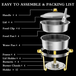 Chafing Dishes for Buffet 4 Pack, 6QT Round Chafing Dishes for Buffet [Elegant Gold and Silver Colors] Stainless Steel Chafing Dish Buffet Set for Any Party