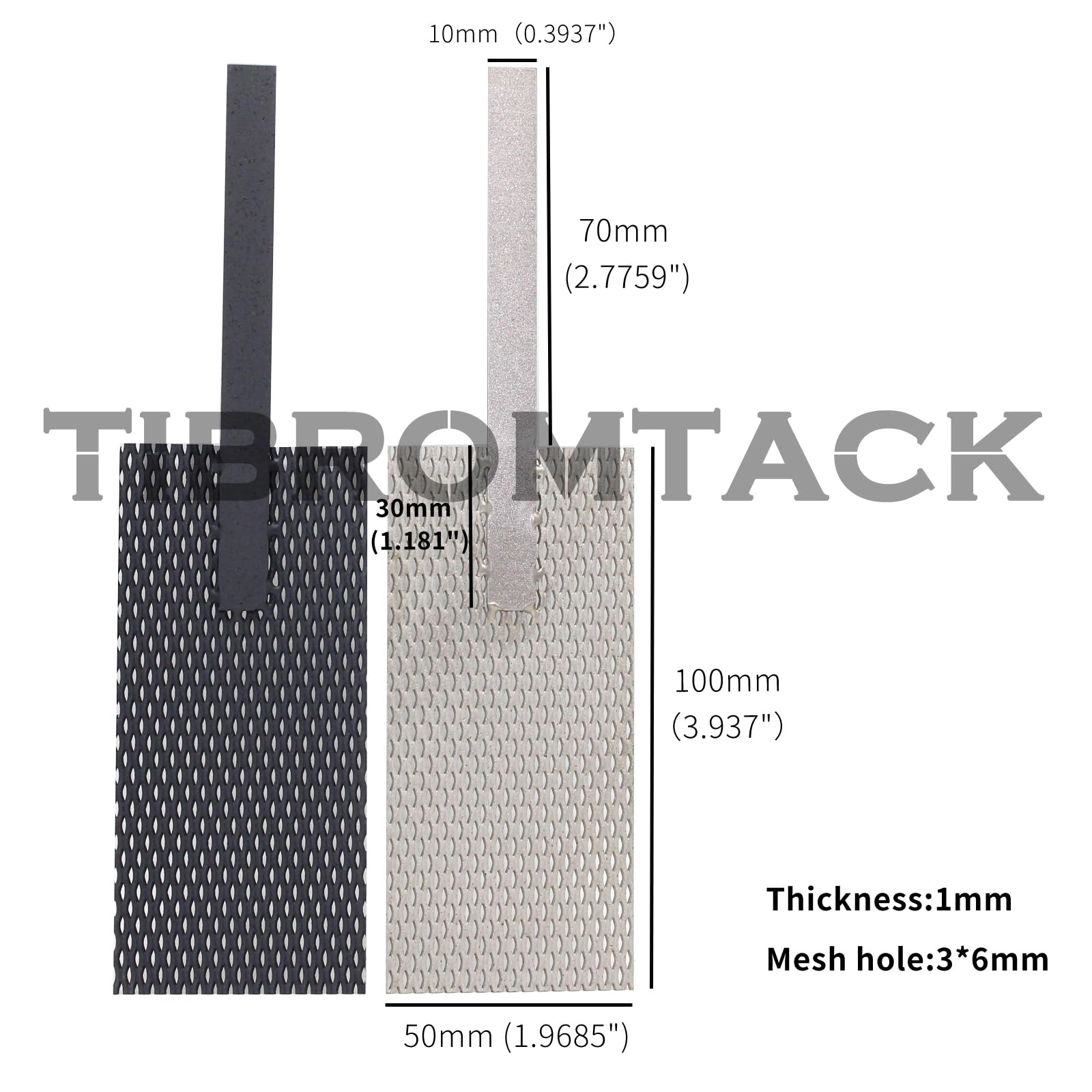 TIBROMTACK 2 x Electrodes, Titanium Anode Net with MMO Ruthenium-Iridium Coating and Cathode Electrolyte Net without Coating for Electrochemical Applications and Swimming Pool Cleaning, GHR094