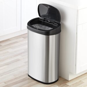 Ninestars 13 Gallons / 50 Liters Automatic Touchless Motion Sensor Rectangular Trash Can for Home and Kitchen with Lid, Slow Close Stainless Steel Garbage Bin