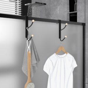 CHAUNCEY HOME Over The Door Hooks Hanger, Over Door Double Hooks with Wooden-Bead, Metal Double Hangers Bathroom Accessories and Towel Rack Organization, 2 Pack Matte Black OB89-B