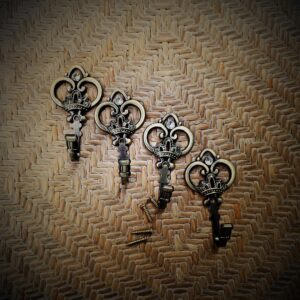 oaidveuy zinc alloy key shaped decor wall hooks - 4 pcs,coat hooks key hooks holder towel hooks coat rack hat hooks - bronze finish