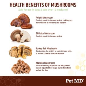 Pet MD Mushroom Immune Support - Turkey Tail Mushroom for Dogs - Mushroom Cat Immune Support Supplement - Milk Thistle for Dogs & Cats with CoQ10 for Dogs - Immunity Supplement for Dogs - 120 Chews