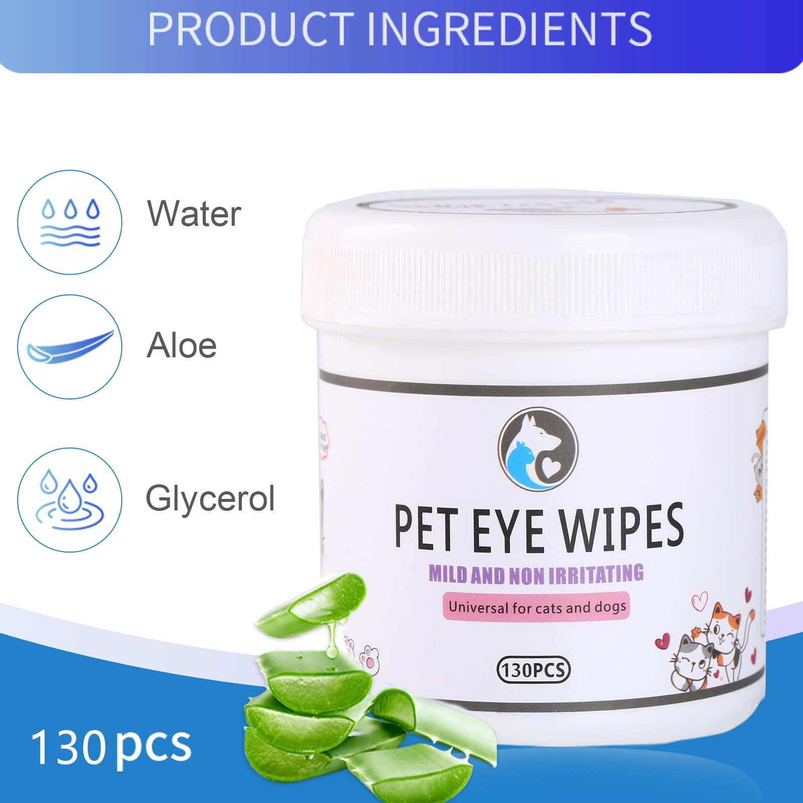 Goufgui Dog Eye Wipes130Count,Natural Plant Ingredients,Effectively Removes Eye Dirt,Eye Secretions,Mucus Secretions,Improve Tear Stains,Suitable for Daily Cleaning and Care of Cats and Dogs Eye Wipes