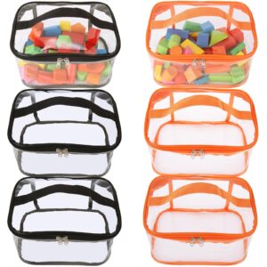 YAYODS 6 Pack Clear Toy Storage Bags with Zipper and Handle, PVC Waterproof Toy Organizer Bags for Board Games, Building Blocks, Small Toys (Black, Orange, 9.5 x 6.7 x 5.5 Inch)