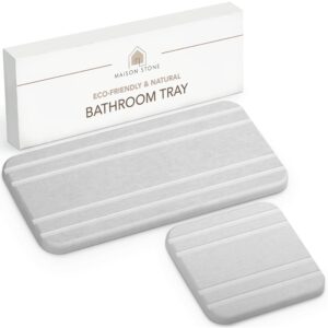 maison stone bathroom tray w/bonus vanity tray. absorbent bathroom trays for counter. multipurpose 8x4 countertop tray. perfume tray. kitchen soap tray. time saving bathroom counter tray.