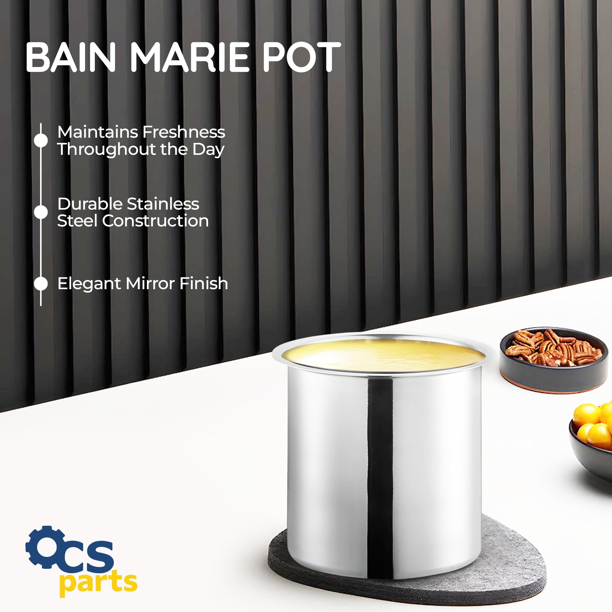 OCS Parts 1.5 Quart Bain Marie Pot | 5-5/8" x 4-7/16" Stainless Steel Pot for Warm or Cold Food, Sauces, Soups, or Organizing Cooking Utensils