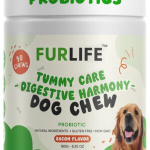 FurLife - Probiotics for Dogs - Digestive Enzymes for Gut Flora, Digestive Health, Diarrhea & Bowel Support - Supplement Soft Chew for Pet Immune System - Bacon - 90 Chews