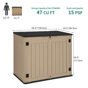 YITAHOME Extra Large Outdoor Horizontal Storage Shed, 4.5x4ft Resin Tool Sheds w/o Shelf, Easy to Assemble Waterproof Storage for Trash Cans, Garden Tools, Lawn Mower, Lockable, Brown