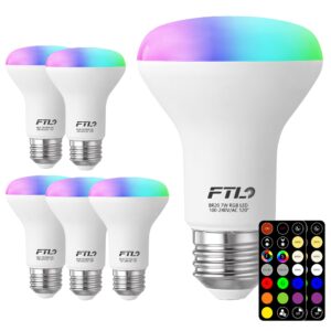 ftl br20 led light bulbs color changing, r20 dimmable flood light bulbs for recessed lighting, 30 colors,2700k-6000k, timer, 6-pack