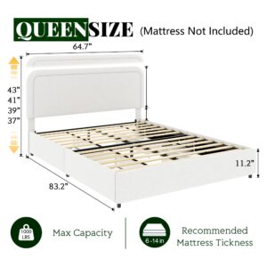 Dolonm Queen Size Upholstered Bed Frame, Platform Bed with Patented 2 Drawers Storage and Headboard, Mattress Foundation with Wooden Slats Support, Ivory Boucle