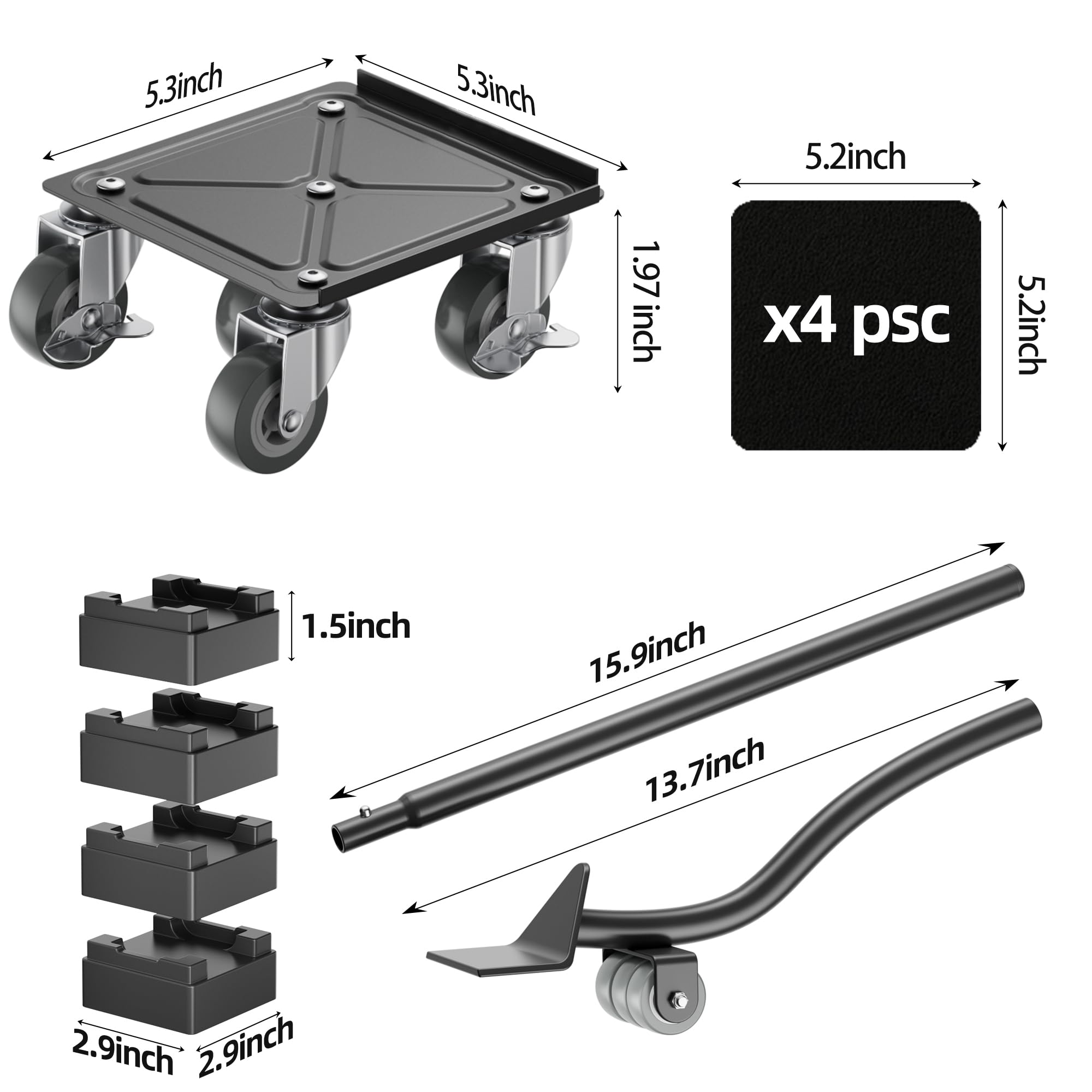 LOYAL TIGER Furniture Dolly,Furniture Mover Pro Set,Furniture Lifter with 5 360° Rotatable Rubber Universal Wheels，Carbon Steel Panel Furniture Movers，Maximum Load 2000LBS.