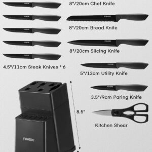 Knife Block Set, FOHERE 13 Pcs Self Sharpening Knife Set, High Carbon Stainless Steel BO Oxidation Knife Set with Anti-slip Handle, Dishwasher Safe, Matte Gray