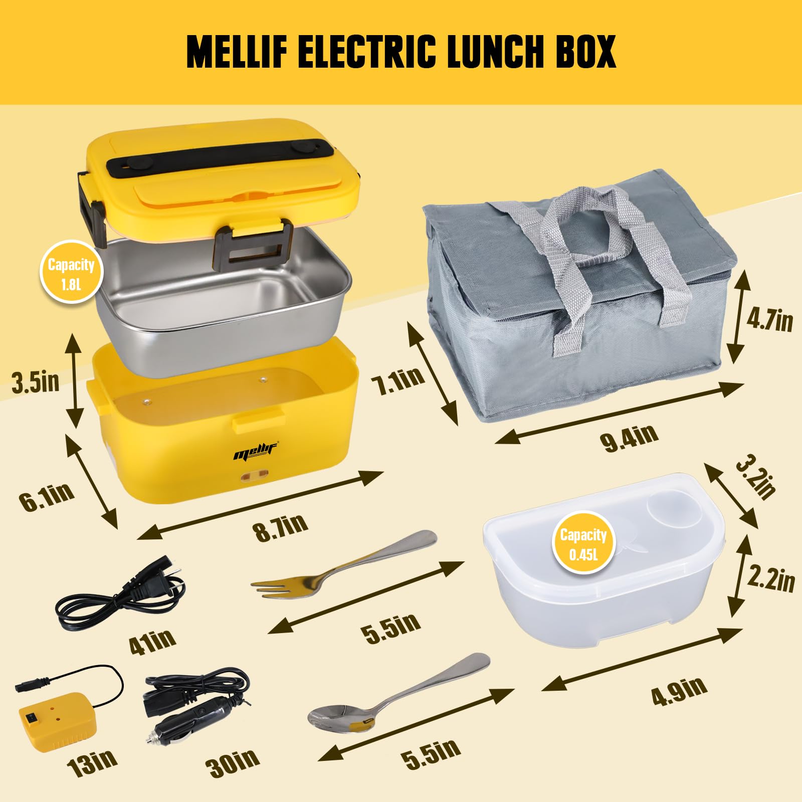 Electric Lunch Box, Compatible with Dewalt 20V Max Battery (NOT Included) 75W 62OZ(1.8L) Food Heater 110V/12V/24V for Home/Truck/Jobsite, Leak-proof Portable Heated Lunch Kit