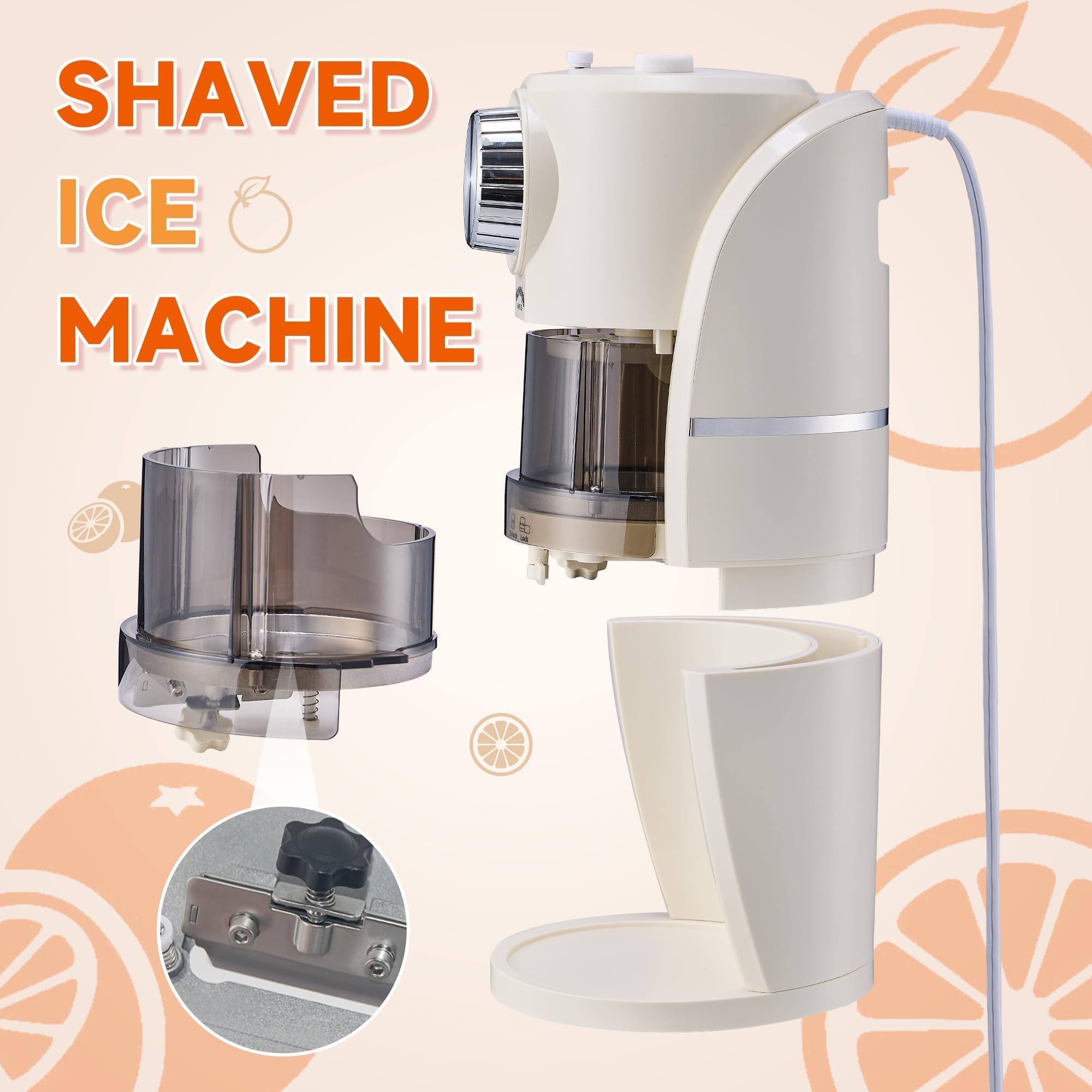 Wanvoapls Shaved Ice Machine - Snow Cone Machine for Homemade Shaved Ice, Snow Cones, Slushie Ice Shaver With Stainless Steel Blade Adjustment Knob, 2 Reusable Ice Mold Cup for snowflakes - White