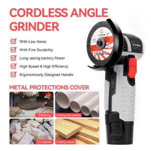 Cordless Angle Grinder, 19500rpm Cordless Grinder with 1pcs 12V 1500mAh Batteries and 3-Cutting Discs Metal Grinder for Metal Stone Wood