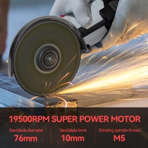 Cordless Angle Grinder, 19500rpm Cordless Grinder with 1pcs 12V 1500mAh Batteries and 3-Cutting Discs Metal Grinder for Metal Stone Wood and Concrete