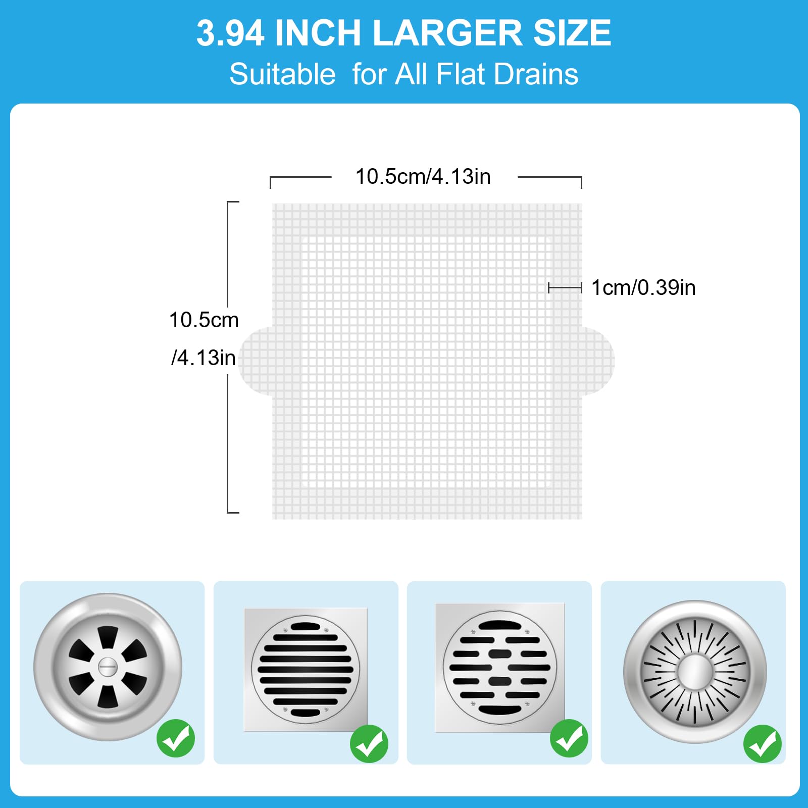 Qoosea 30 Pack Disposable Shower Drain Hair Catcher Shower Drain Cover Hair Catcher Mesh Stickers for Bathroom Washbasin Bathtub Kitchen Sink for Human and Pet Hair