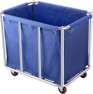 oebyzwsl commercial laundry cart with wheels, 400l large capacity heavy duty stainless laundry basket,laundry sorter for clothes storage,330 lbs load (blue)