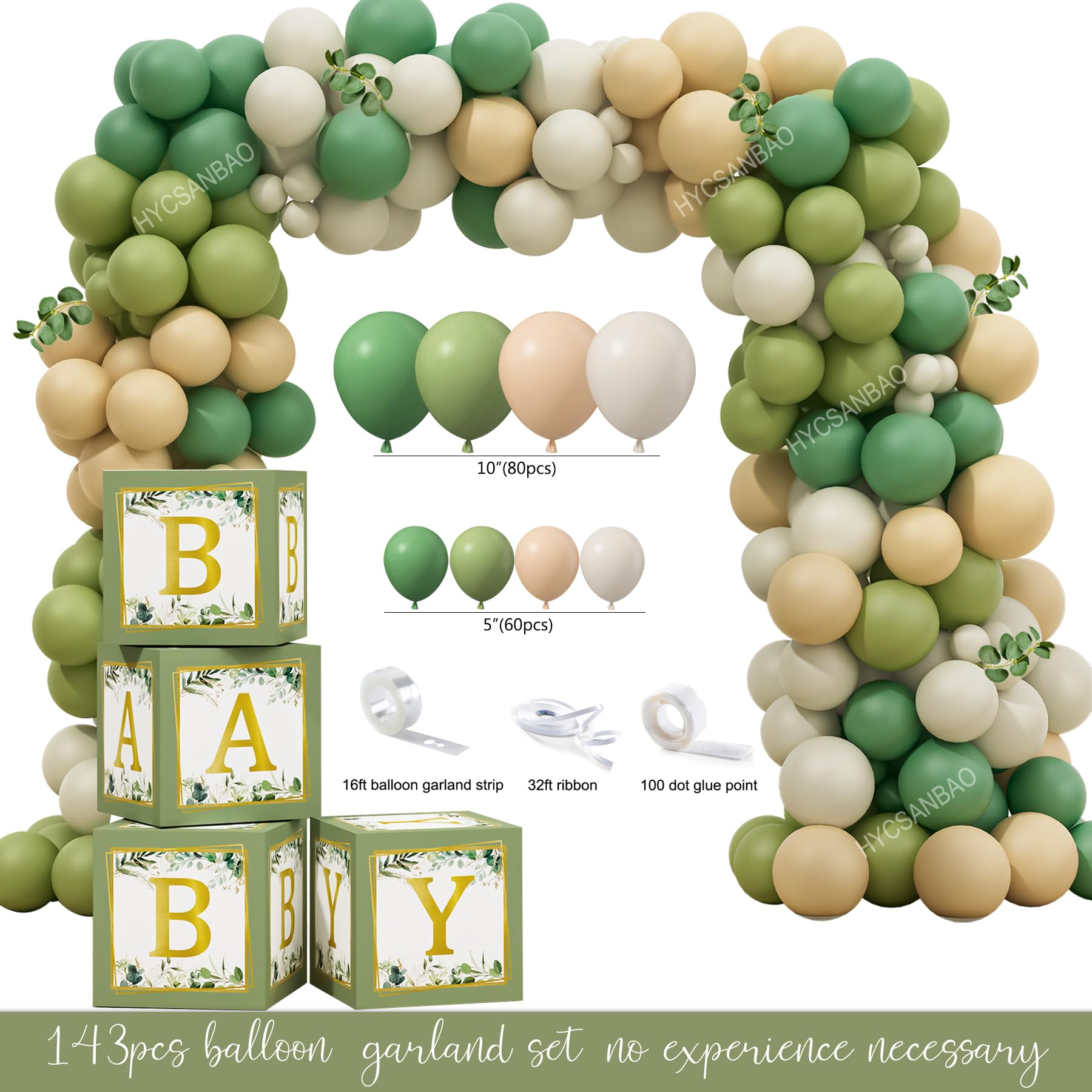 Sage Green Baby Shower Decorations, Gender Neutral Baby Shower Decorations, Greenery Baby Shower Party Supplies, Oh Baby Backdrop Tablecloth Balloon Garland BABY Box Welcome Baby Banner