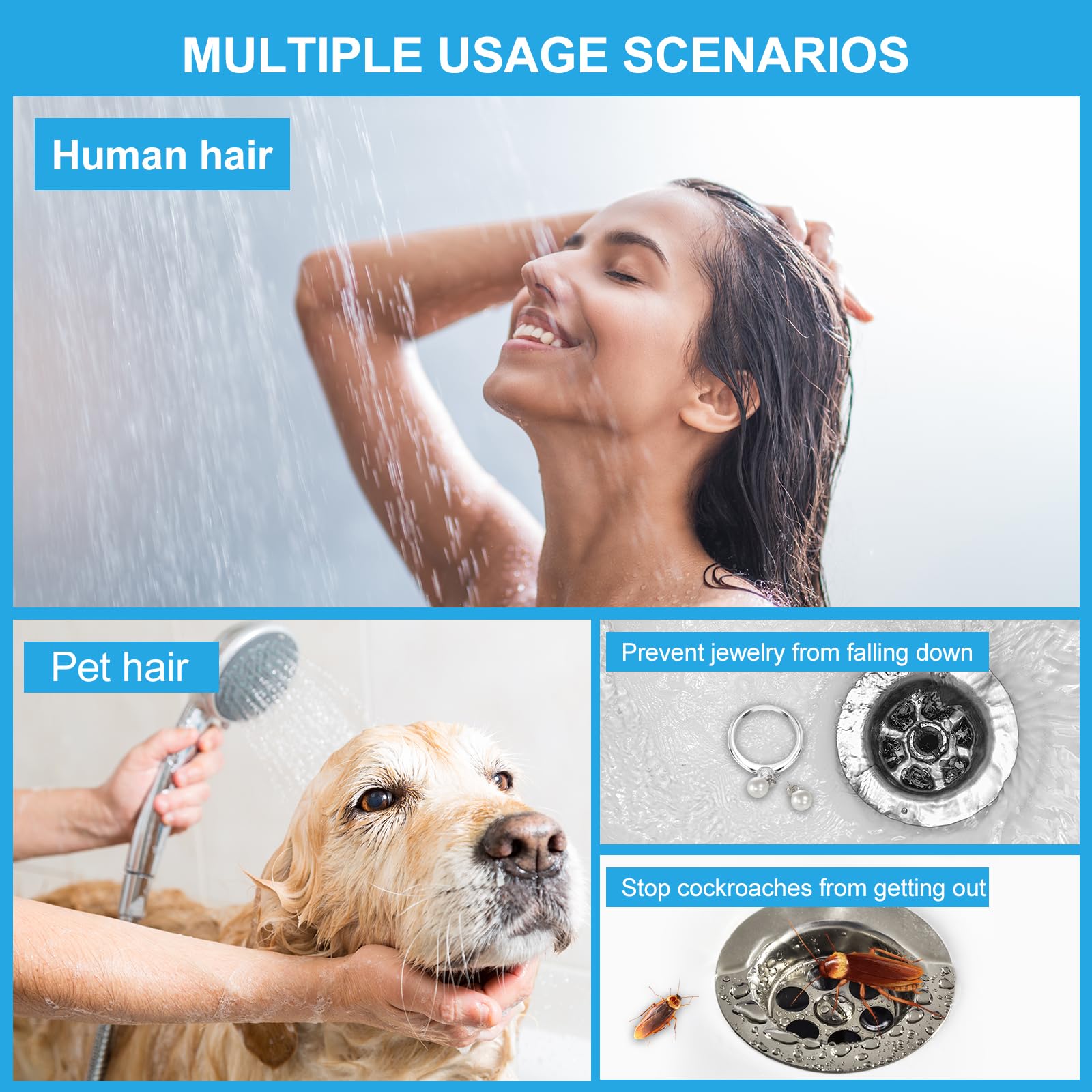 Qoosea 30 Pack Disposable Shower Drain Hair Catcher Shower Drain Cover Hair Catcher Mesh Stickers for Bathroom Washbasin Bathtub Kitchen Sink for Human and Pet Hair