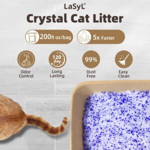 LaSyL Premium Crystal Cat Litter - 17.2 lb, Four Months Lasting - Superior Odor Control & Absorption, Non-Clumping, Low Tracking Silica Gel Safe for Pet, White & Blue (4 Bags of 4.3 lb)